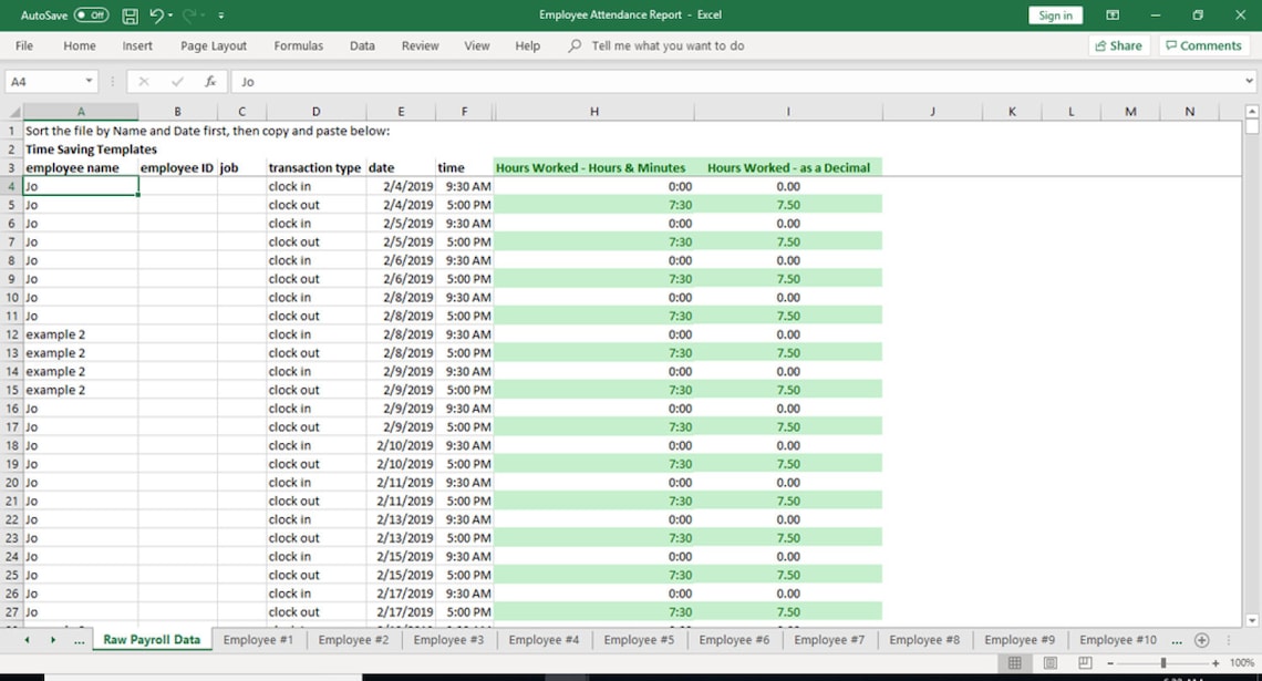 Employee Attendance Payroll Tracker Report - Etsy