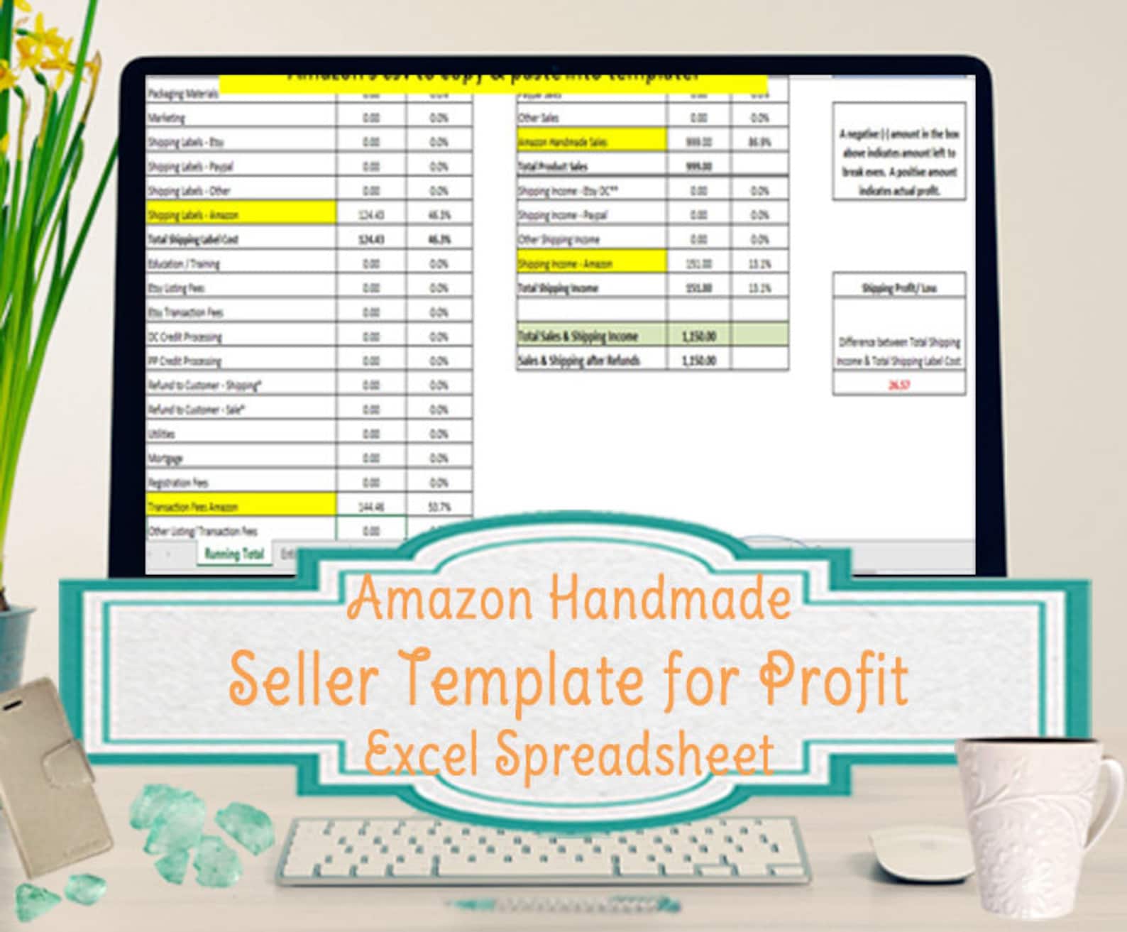 Handmade at Amazon Seller Template, Amazon Profit Excel Spreadsheet ...