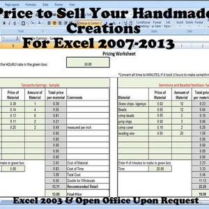 Price to Sell Your Handmade Creations, Excel Pricing Spreadsheet and ...