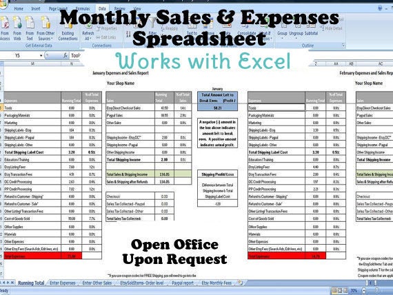 Monthly Sales and Expenses Spreadsheet - Summarizes Etsy & Paypal Csv's ...