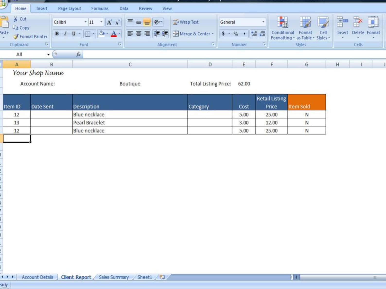 Simple Consignment Tracking Worksheet, Calculates Your Sales ...