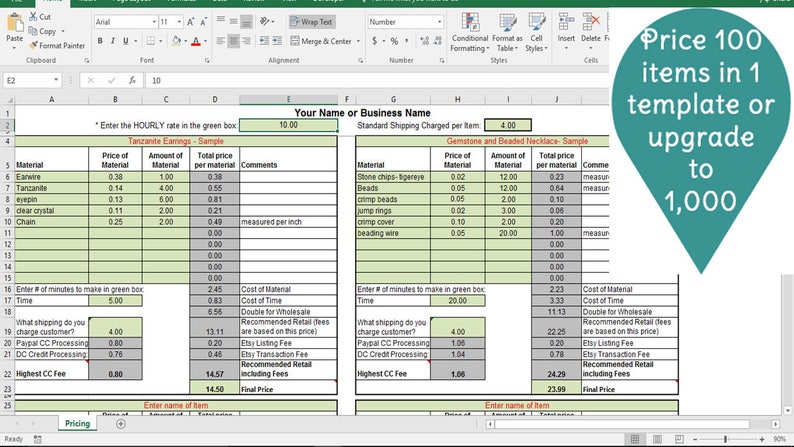 Pricing Template for Etsy Sellers, Excel Spreadsheet Includes Etsy ... Pricing Template for Etsy Sellers, Excel Spreadsheet Includes Etsy ...