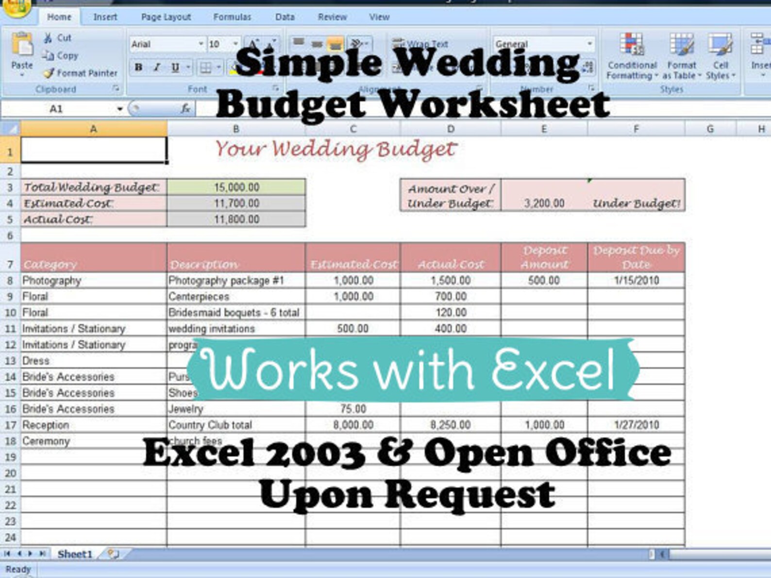 Simple Wedding Budget Worksheet, Printable and Editable for Your ...