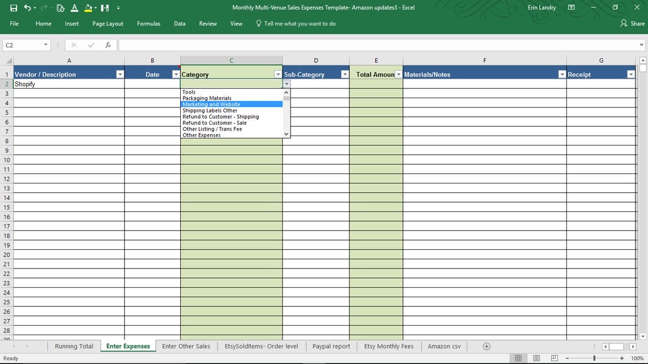 Multi-venue Sales and Expenses Spreadsheet, Summarizes Etsy & Paypal CSV in an Excel Template - Etsy