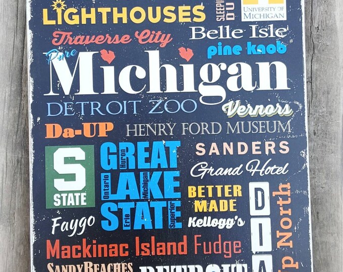 Wooden Sign Great Lake State Pure MICHIGAN Cities and Attractions Multi ...