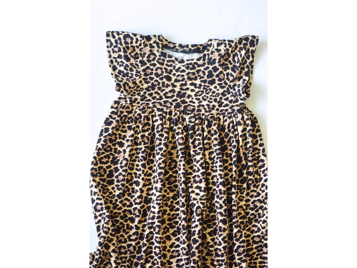 Girls Cotton Leopard Print Dress Flutter Sleeve Boho Gathered - Etsy