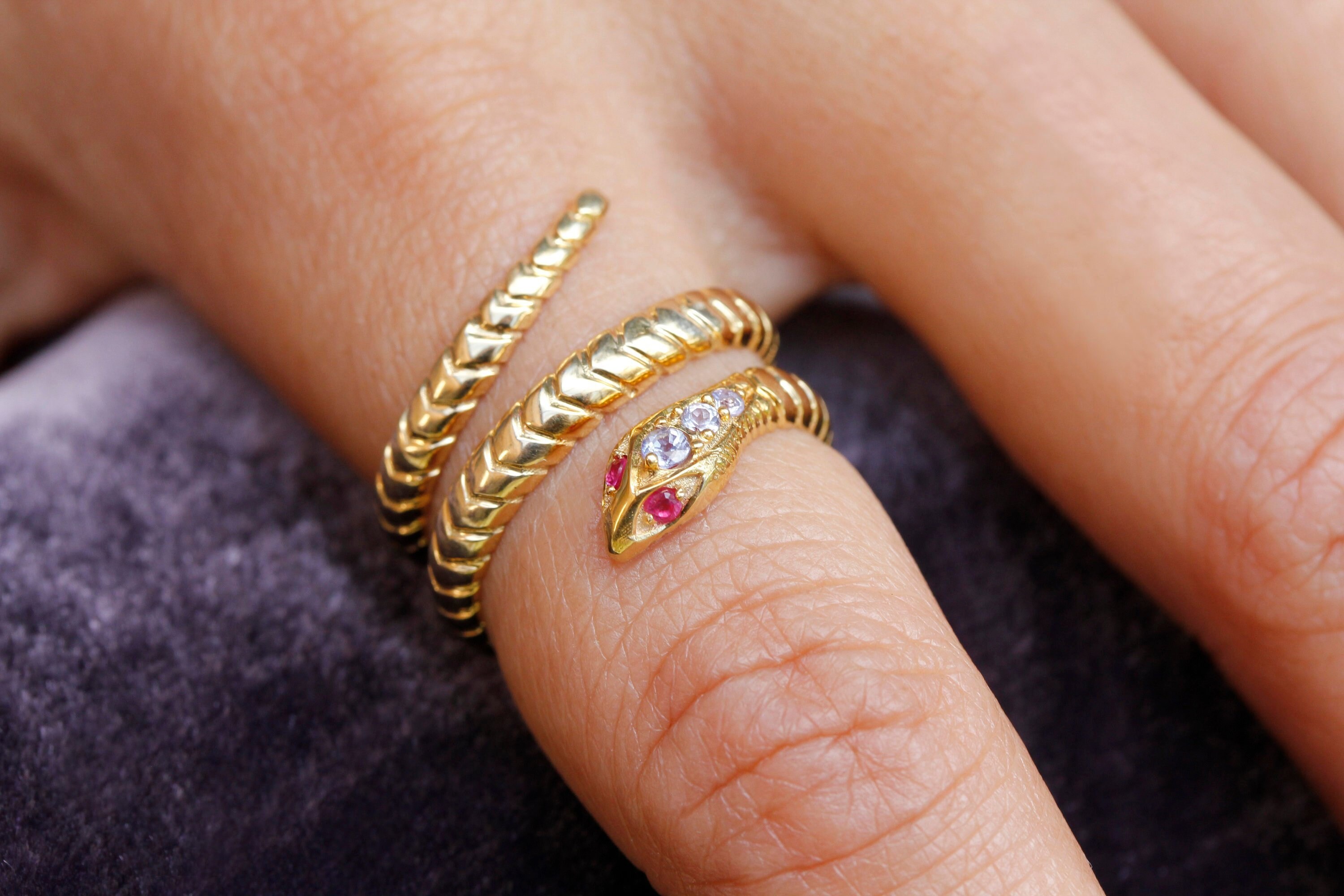 Mystic Serpent Ring With Tanzanite & Rubies in 14K | Etsy