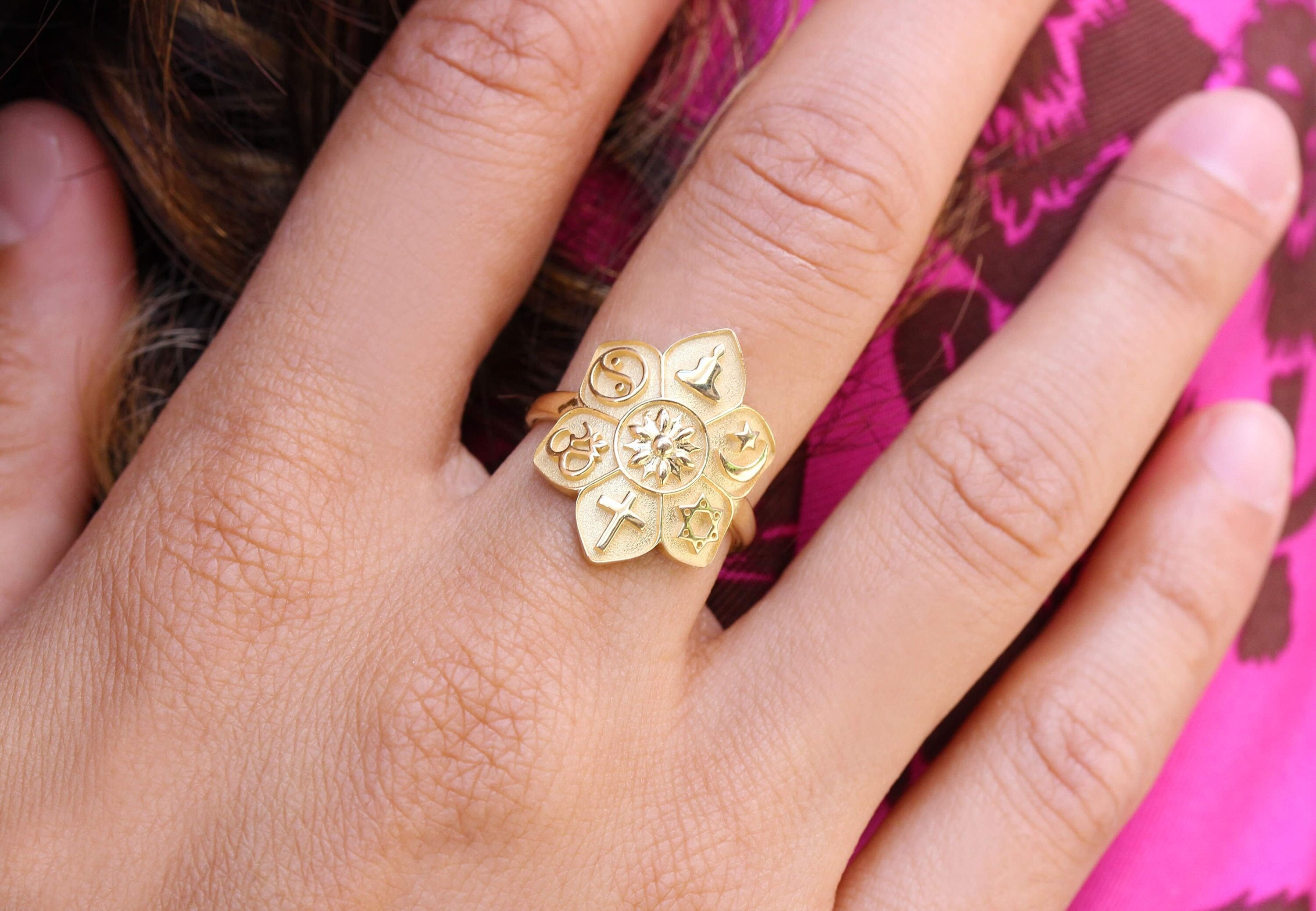 Coexist Lotus Ring in 14K Yellow Gold - Etsy