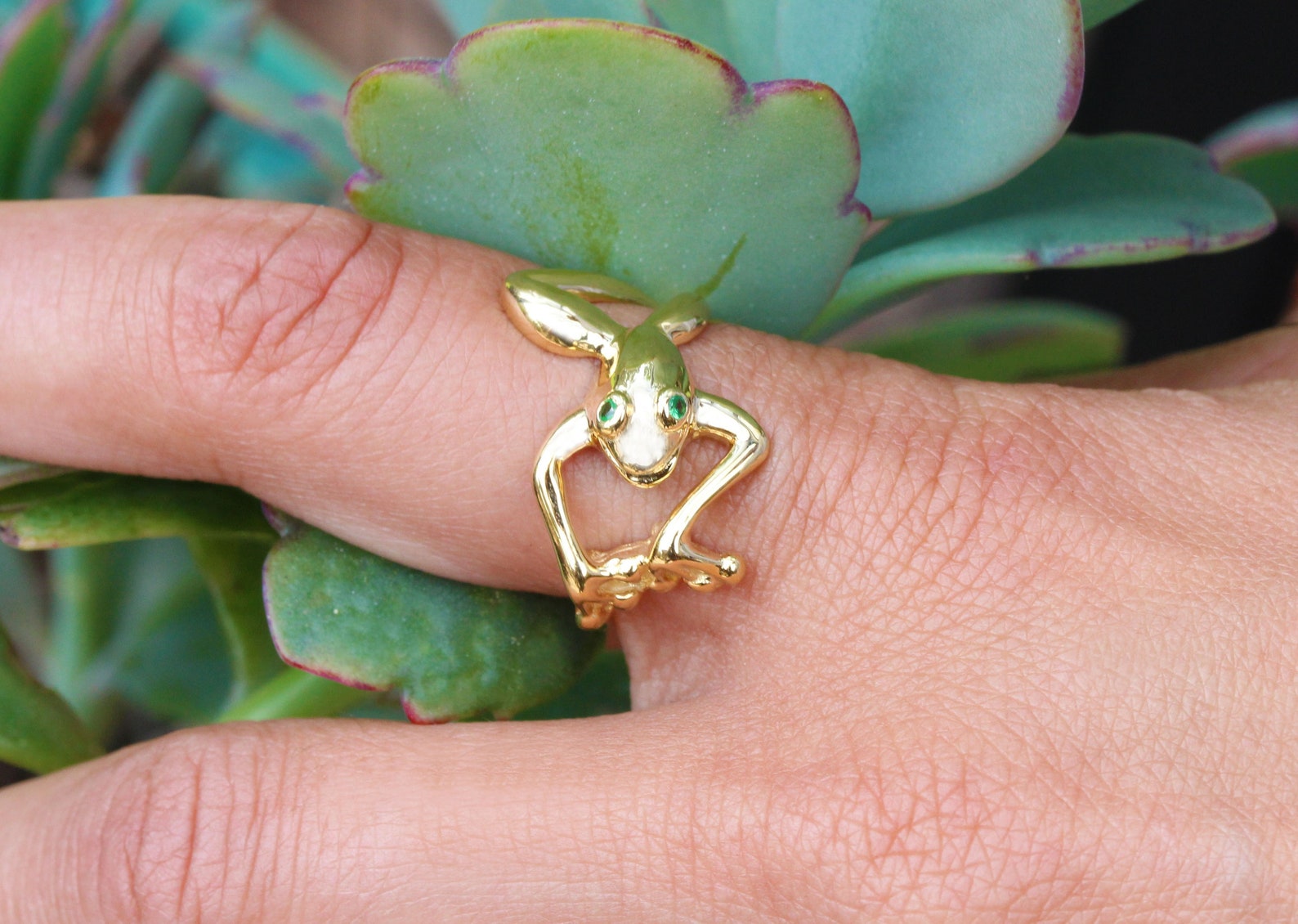 Whimsical Smiling Tree Frog Ring With Tsavorite Garnet Eyes in 14K ...