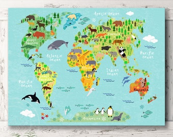 World Map Canvas Kids Room - Etsy