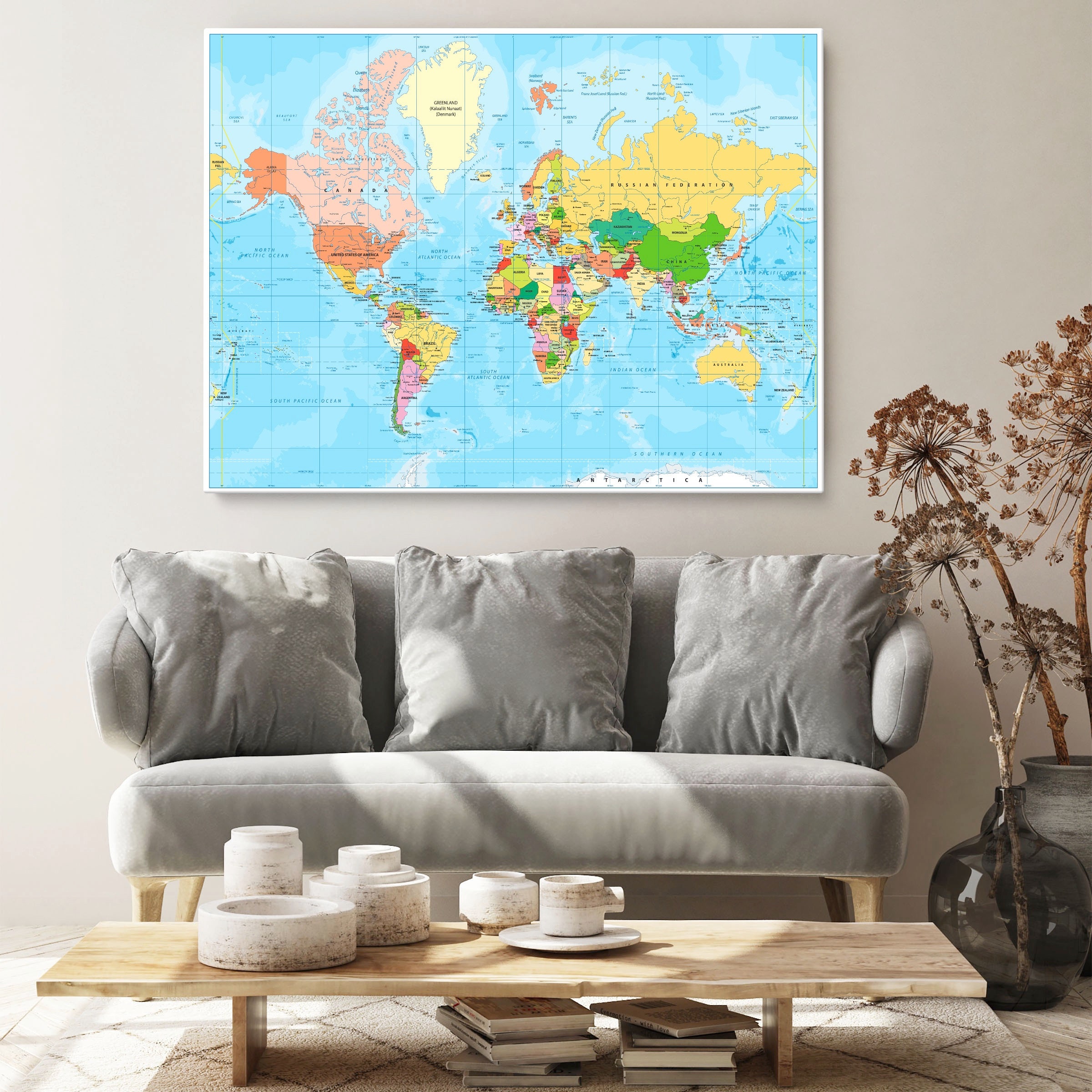 World Map Poster World Map Decor Large World Map Travel Art Push Pin ...