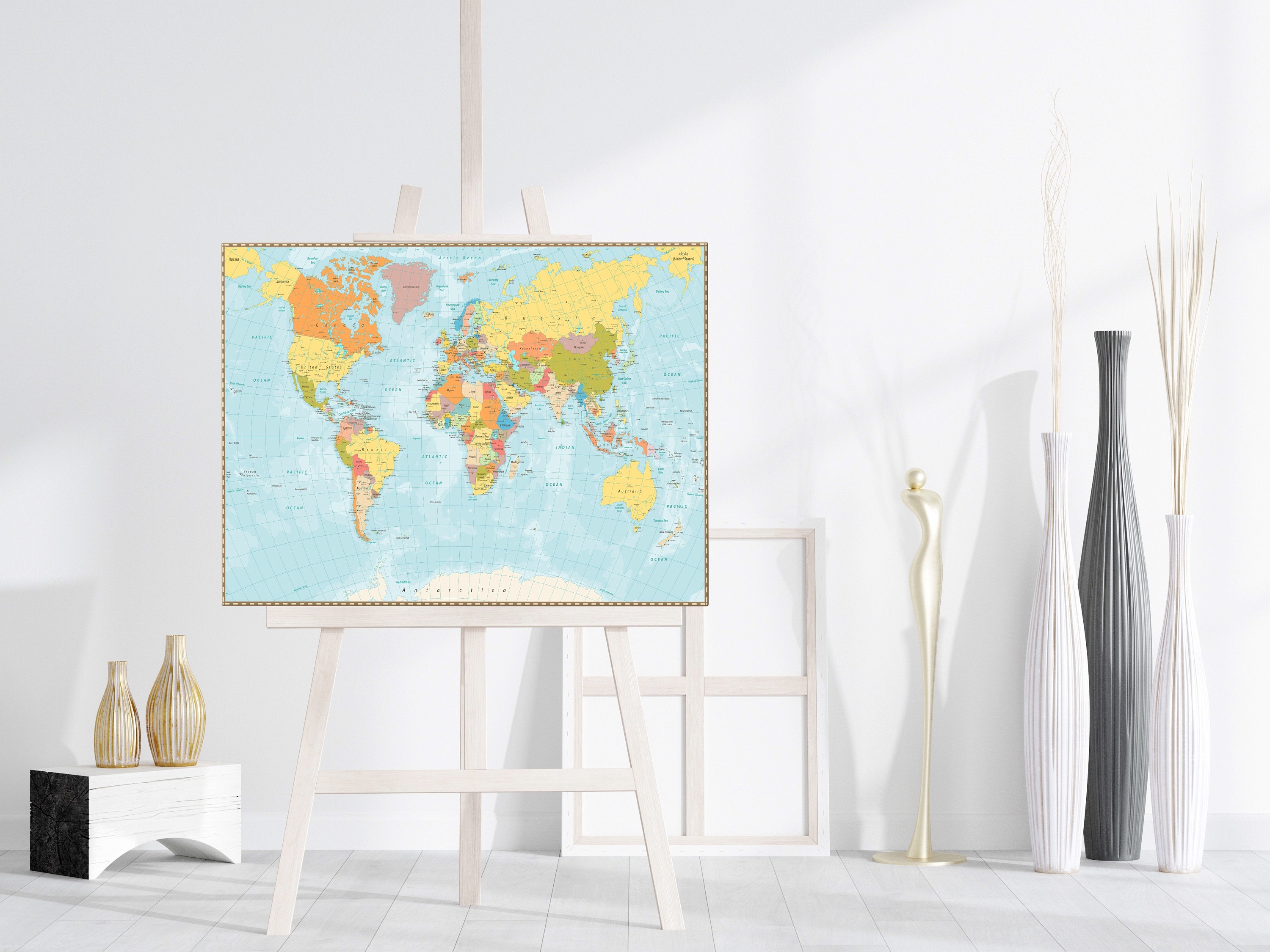 World Map Canvas Print: Push Pin Design - Modern Travel Decor - Etsy