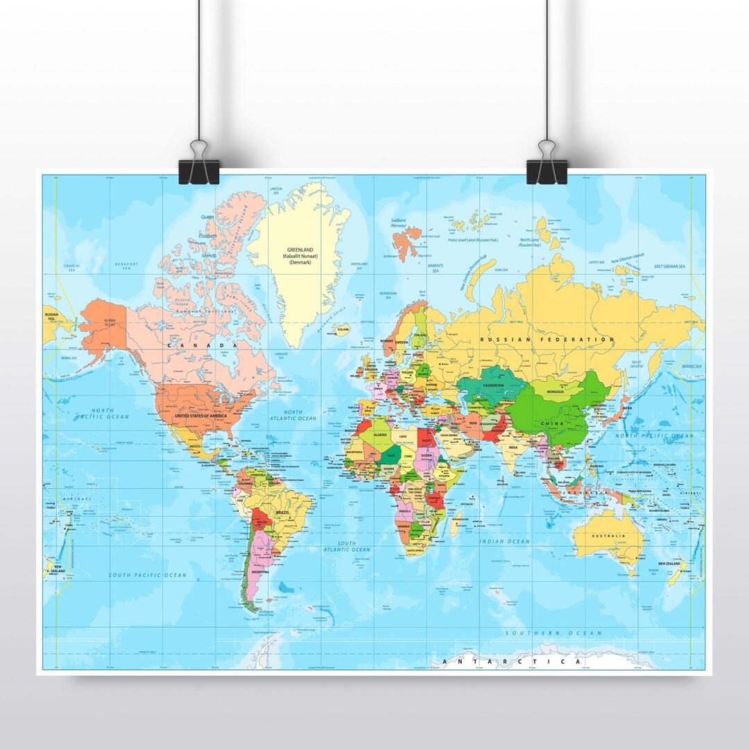 World Map Poster World Map Decor Large World Map Travel Art Push Pin ...