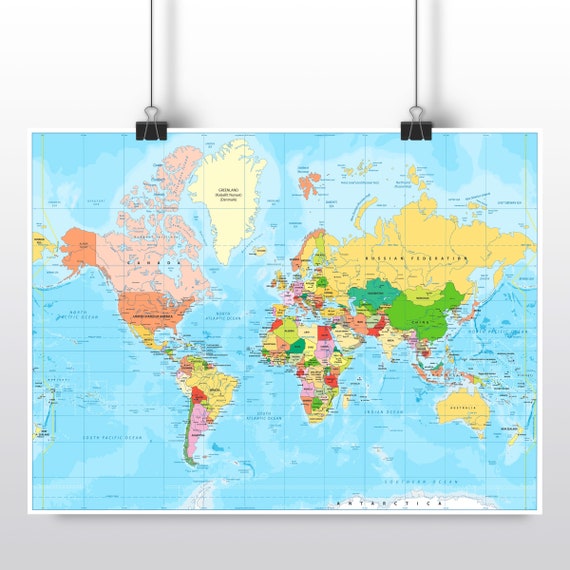 World Map Poster World Map Decor Large World Map Travel Art - Etsy