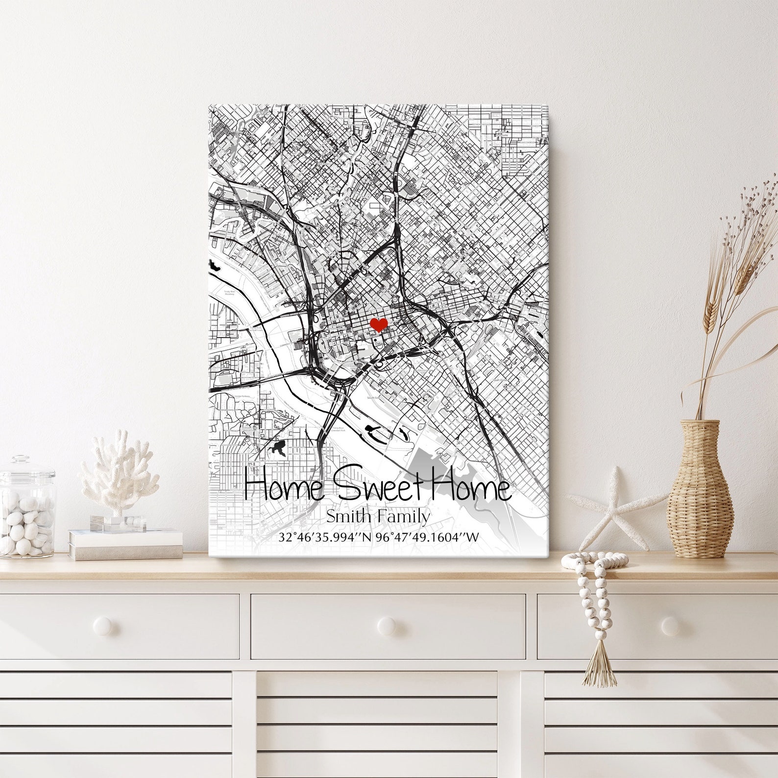 Custom House Map Canvas: First Home Location With Names and Coordinates ...