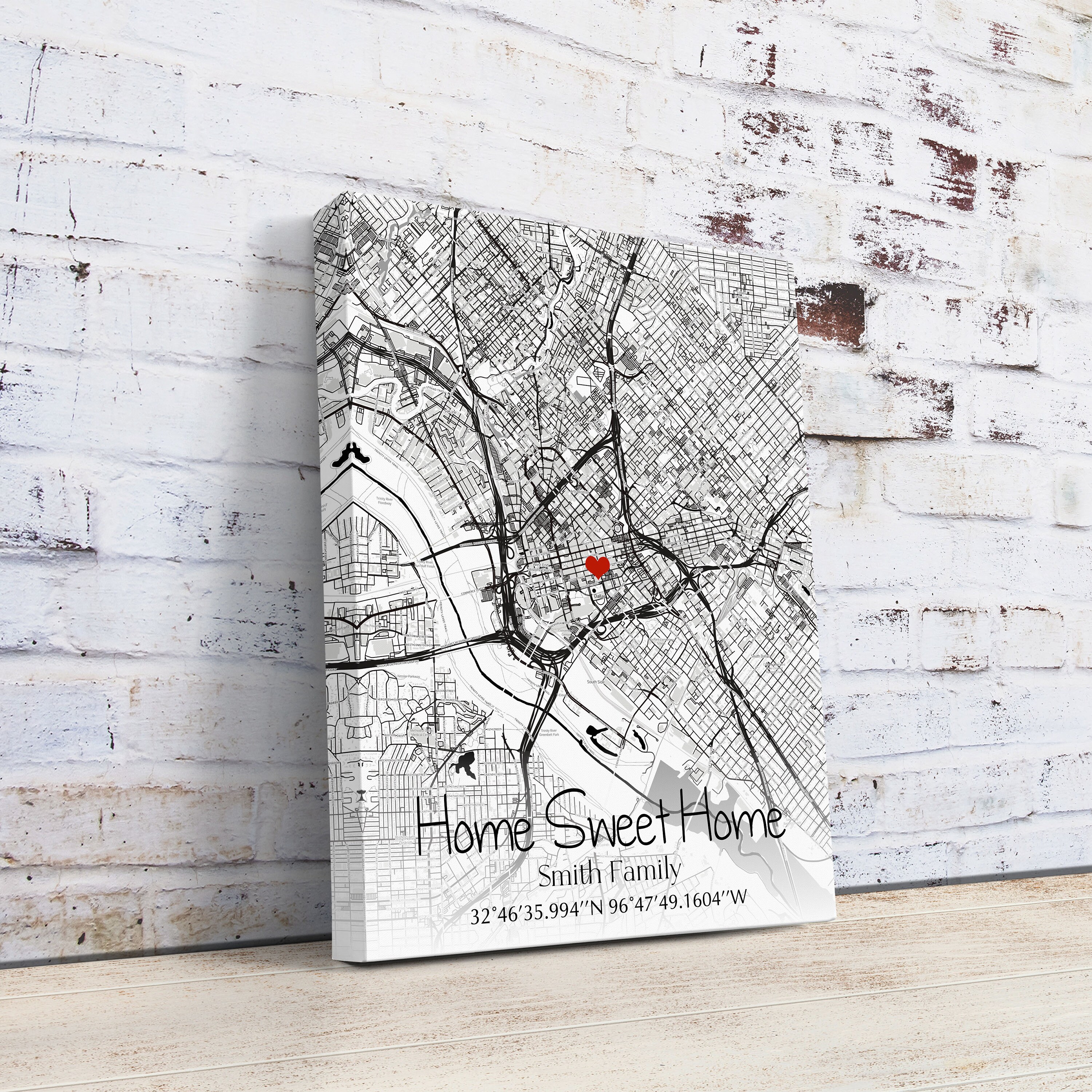 Custom House Map Canvas: First Home Location With Names and Coordinates ...