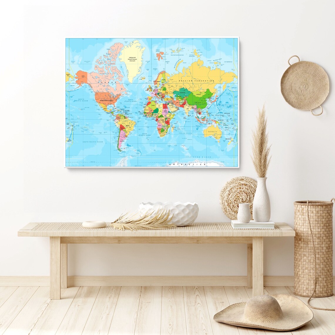World Map Poster World Map Decor Large World Map Travel Art Push Pin ...