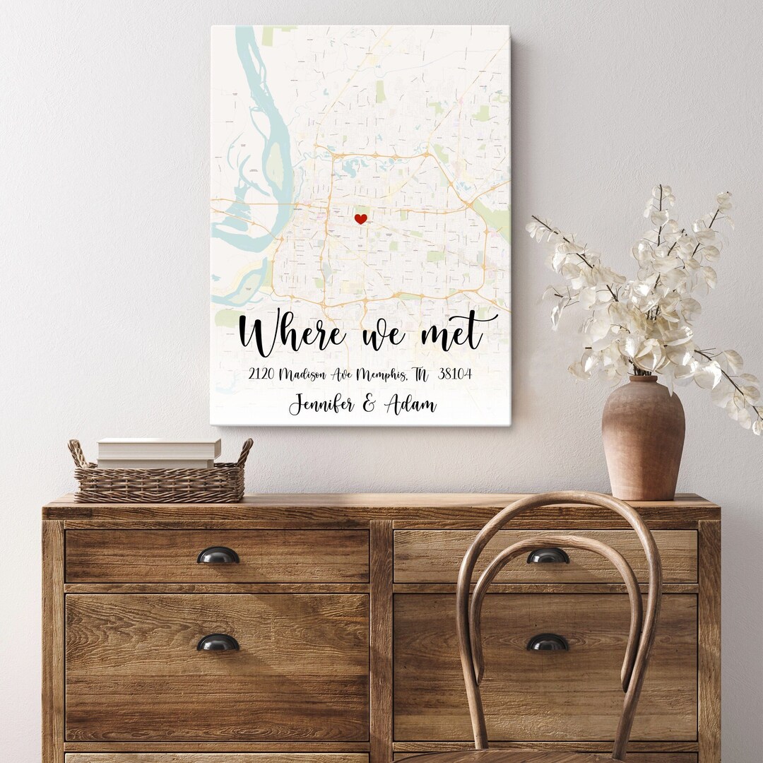 Where We Met Map Canvas Print, Personalized Map Print, Personalized ...