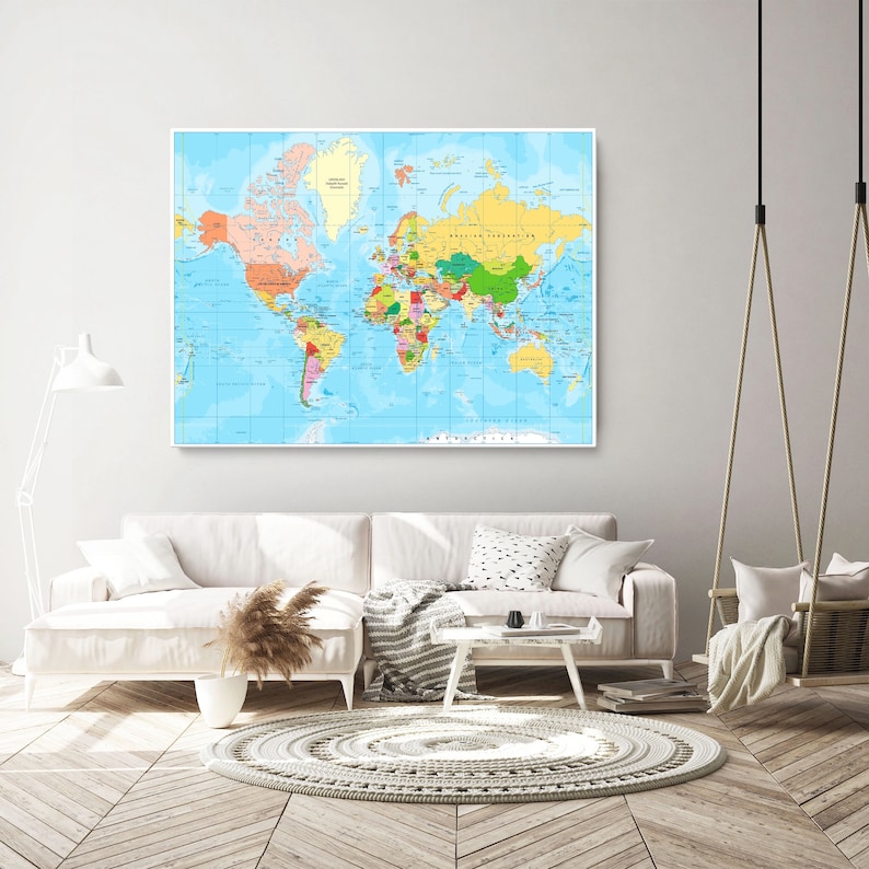 World Map Poster World Map Decor Large World Map Travel Art Push Pin ...