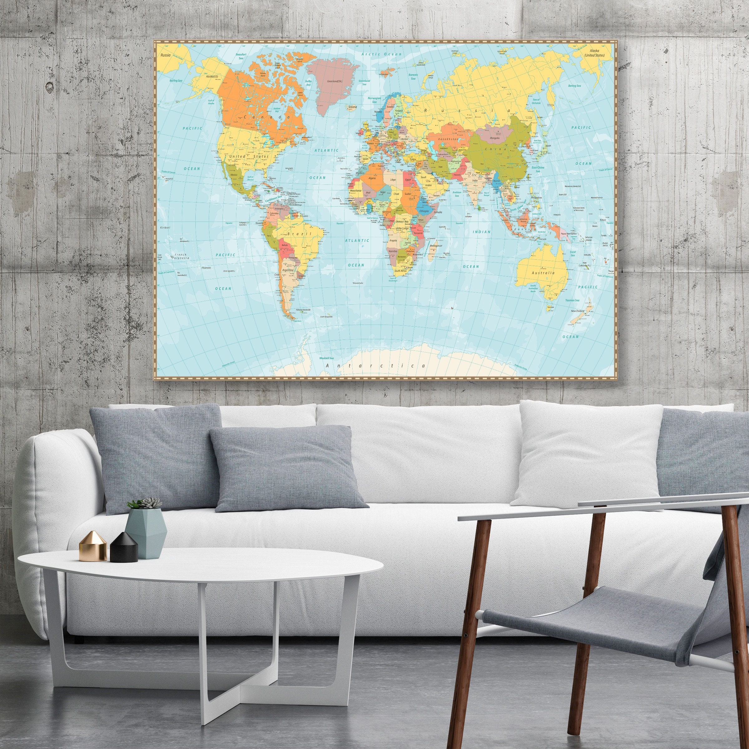 World Map Canvas Print: Push Pin Design - Modern Travel Decor - Etsy