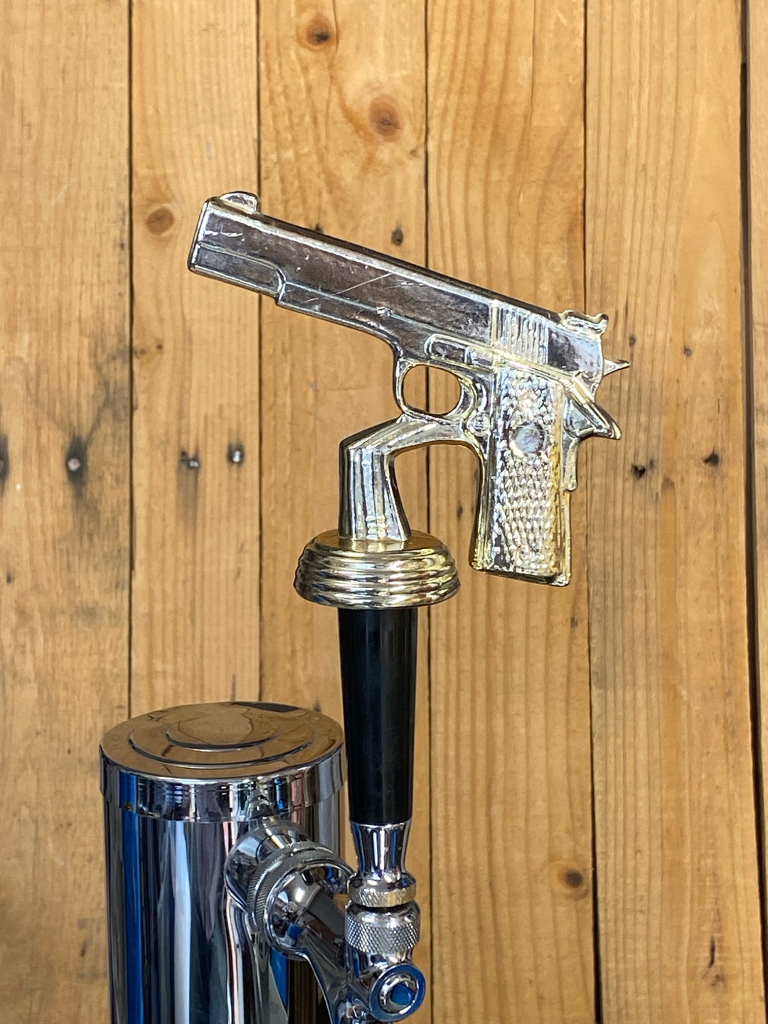 Pistol Tap Handle for Beer Keg Kegerator Revolver Vtg Metal Trophy ...