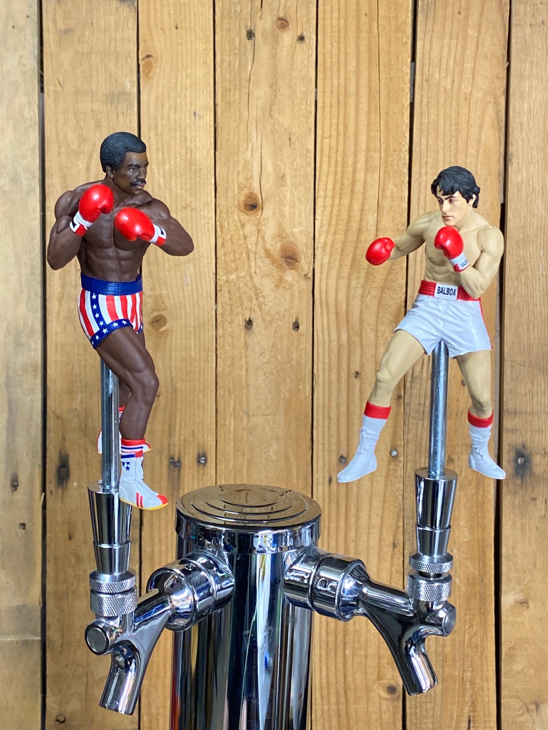 Rocky Movie Beer Tap Handle Pair Boxing Boxers Balboa and Apollo Creed ...
