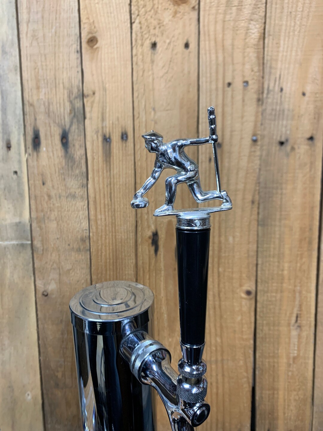 Curling Beer Keg Tap Handle Metal Bonspiel Silver Trophy Mini Knob Pull ...