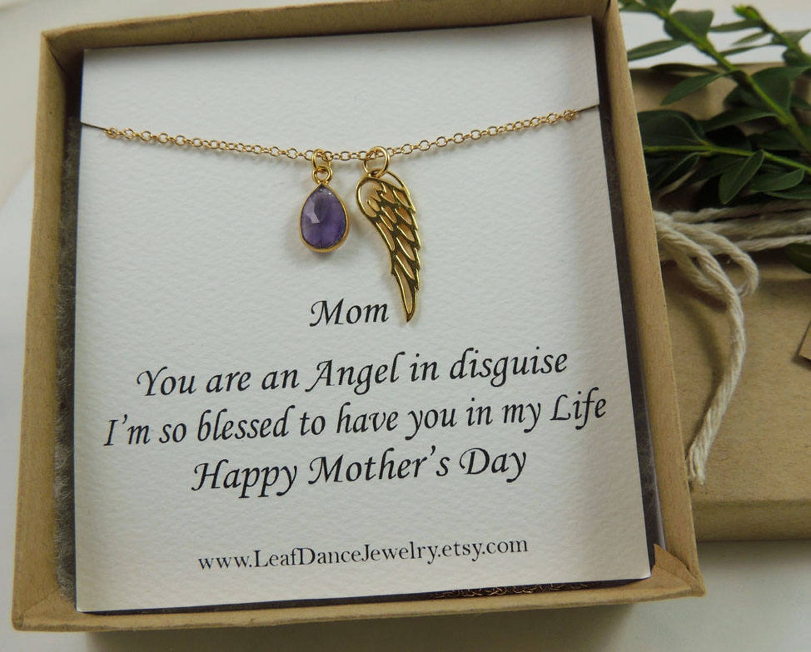 Angel Wing Gemstone Necklace Personalized Gold or Silver - Etsy