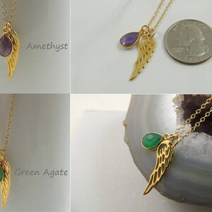 Angel Wing Gemstone Necklace, Personalized Gold or Silver Charm ...