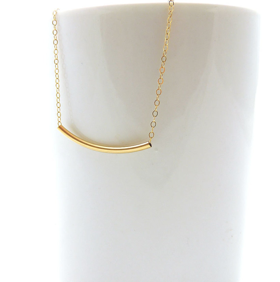 Gold Tube Necklace Simple Tube Dainty Necklace Curved Bar - Etsy