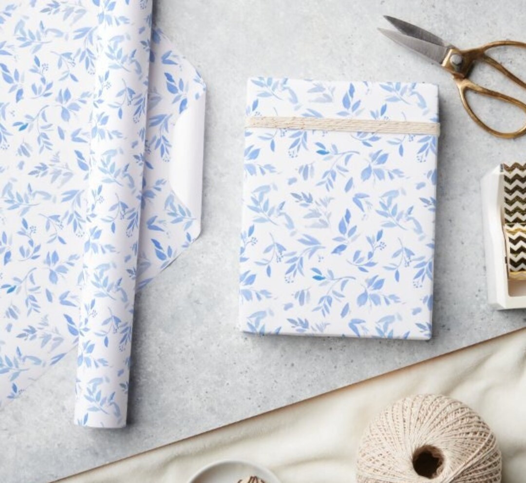 Blue Floral Wrapping Paper, Birthday Party Wrapping, Gift, Bride ...