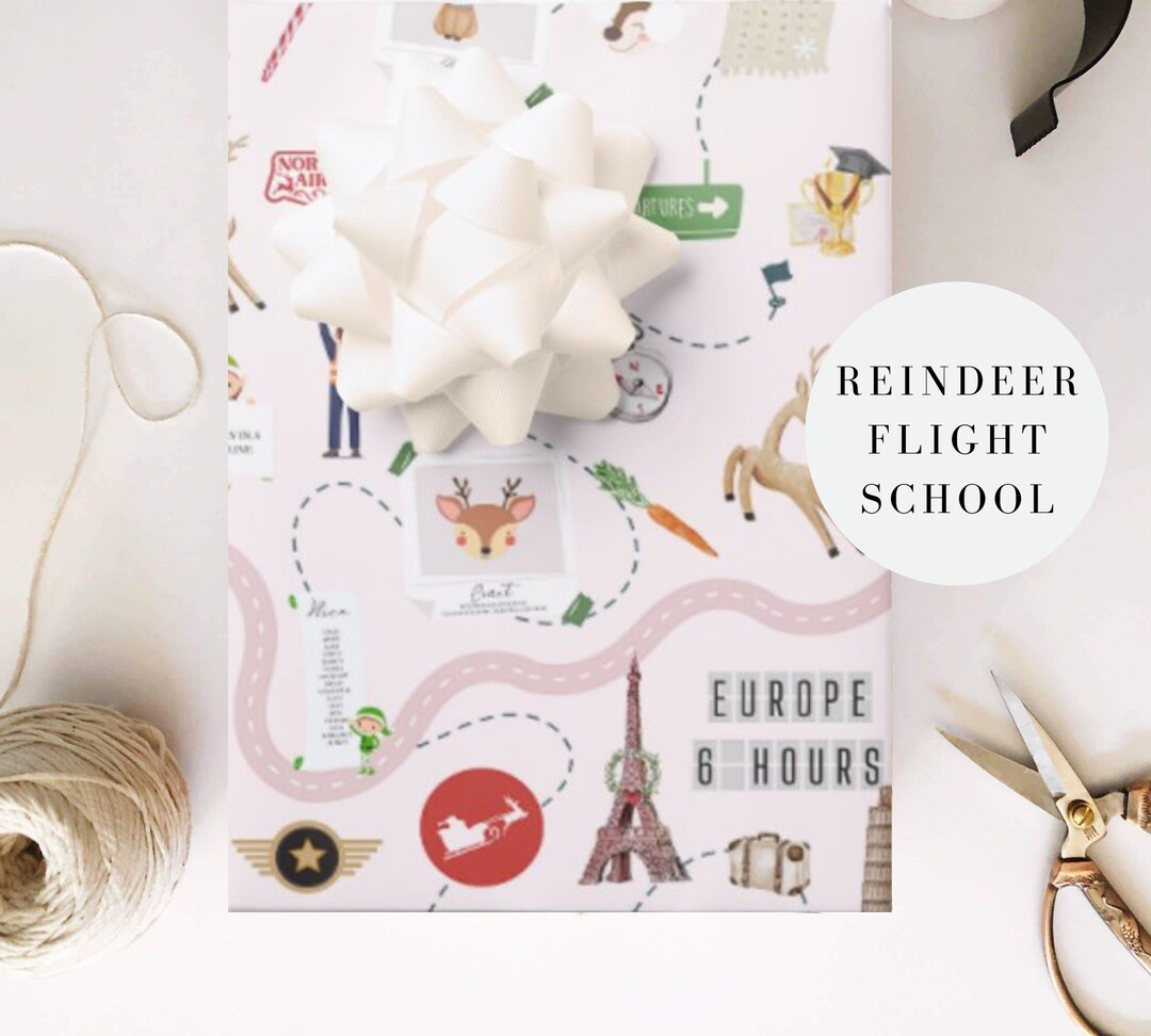 Reindeer Flight School, Reindeer Christmas Wrapping Paper, Rudolph ...