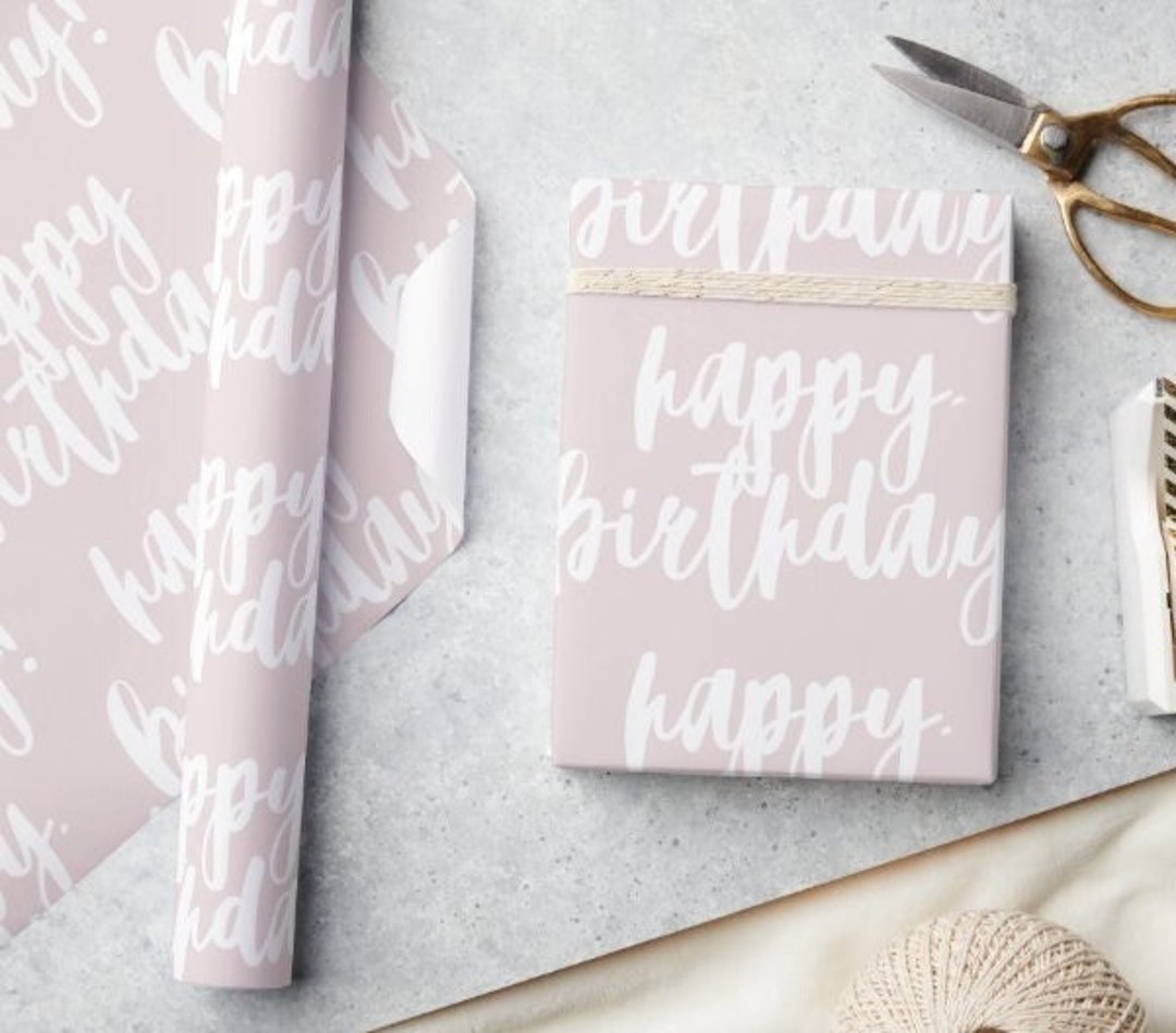 Happy Birthday Wrapping Paper, Girl Birthday Gift, Pink Wrapping Paper ...