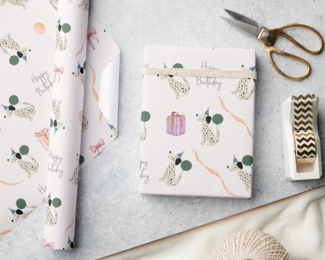 Little Girl Wrapping Paper, Girl Birthday, Birthday Party Wrapping, Dog ...