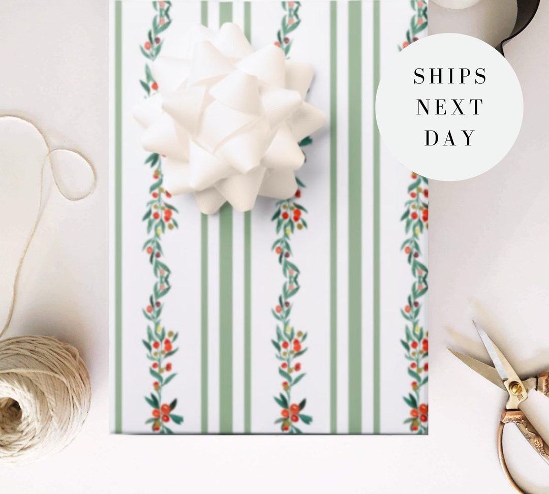 Garland Stripe Wrapping Paper, Garland, Unique Christmas, Christmas ...