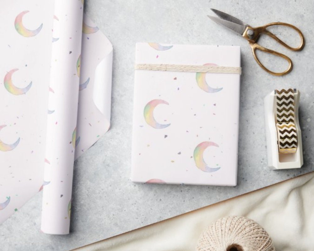 Moon Wrapping Paper Moon and Stars Confetti Wrapping Paper - Etsy