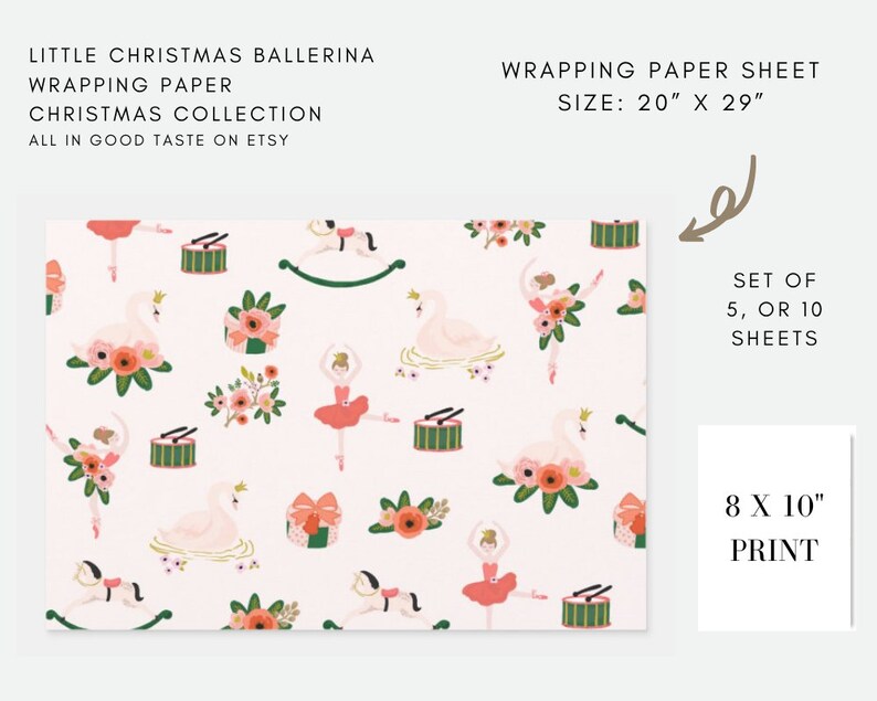 Nutcracker Ballerina Wrapping Paper, Christmas Gift, Nutcracker ...