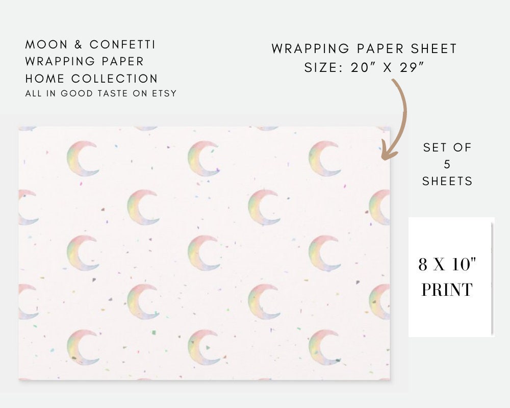 Moon Wrapping Paper, Moon and Stars, Confetti Wrapping Paper, Moon Wall ...