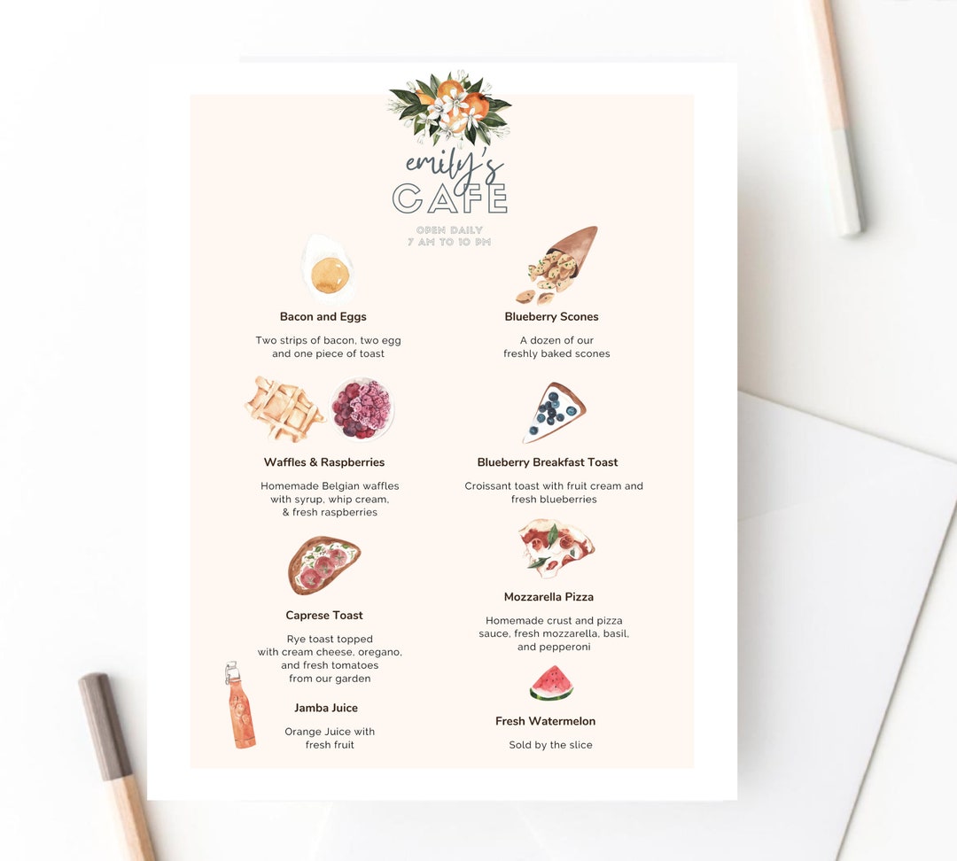 PRINT FROM HOME Play Menu Print Set, Pretend Play Kitchen, Cafe, Bakery ...