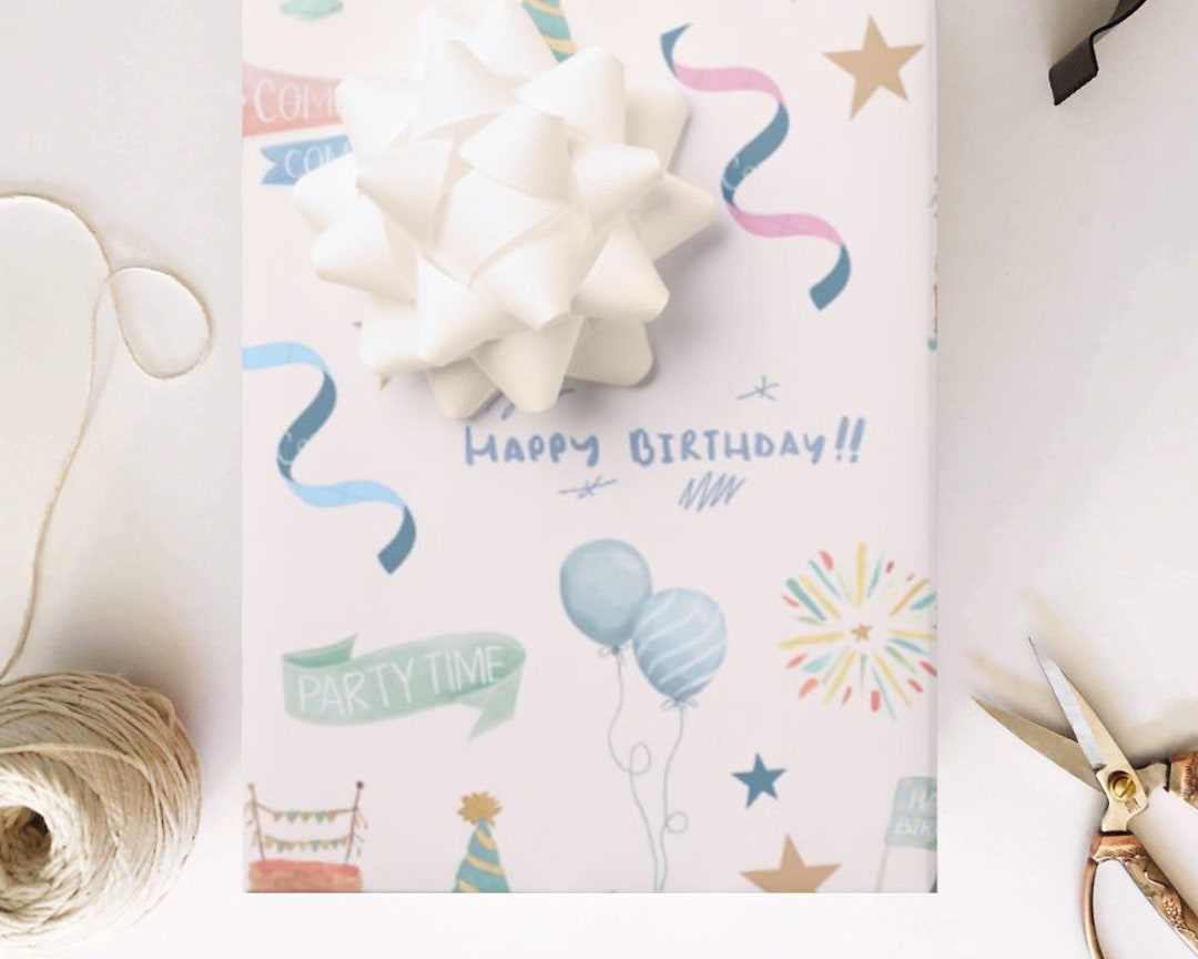 Colorful Birthday Wrapping Paper, Fun Birthday Wrapping, Boy Birthday ...