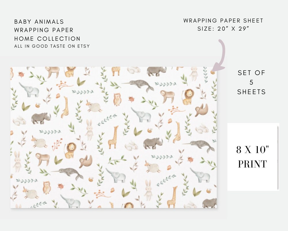 Baby Animals Wrapping Paper, Vintage Baby, Baby Shower Wrapping Paper ...