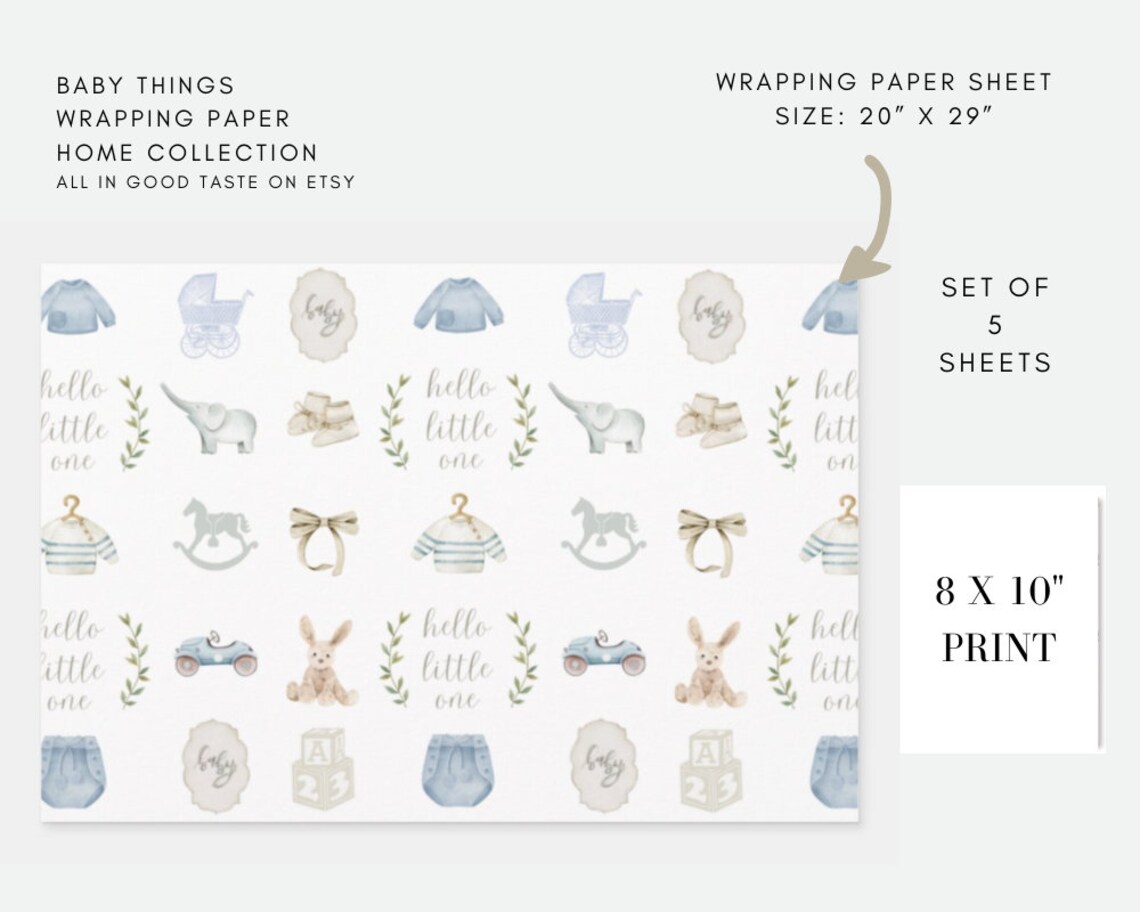 Baby Things Wrapping Paper, Vintage Baby, Baby Shower Wrapping Paper ...
