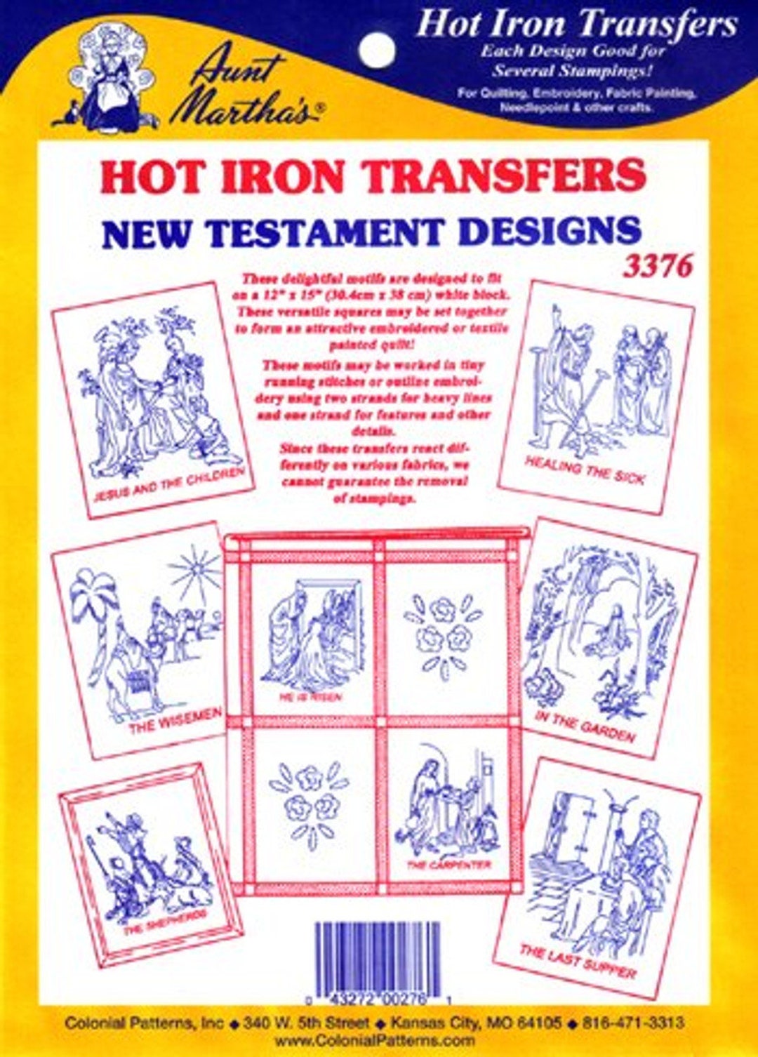 New Testament Designs Quilt- Aunt Martha's Hot Iron Transfer 12 ...