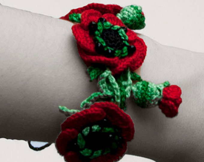 Crocheted Bracelet With Red Poppy Flowers. Summer Style - Etsy