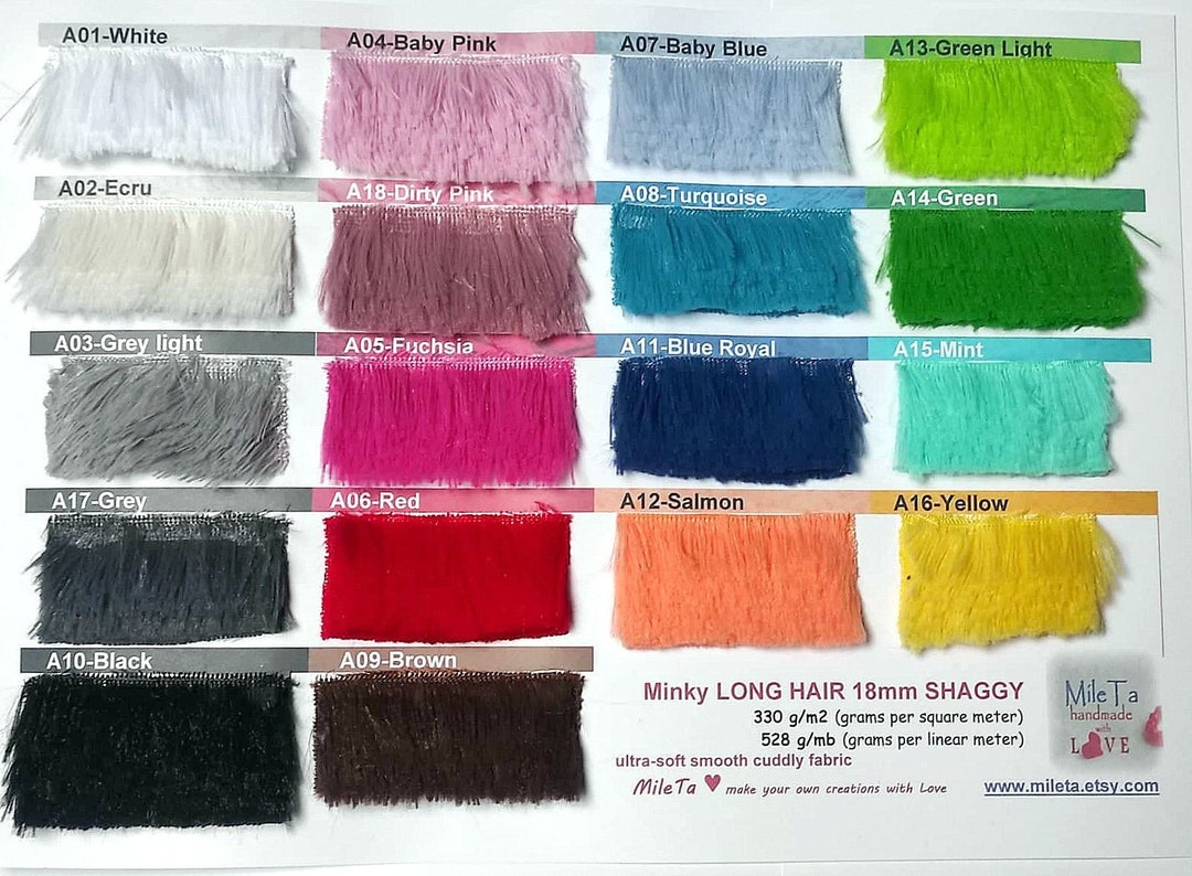 NEW COLORS Minky LONG Hair 18mm Shaggy Smooth Fabric, 18 Colors, Ultra ...