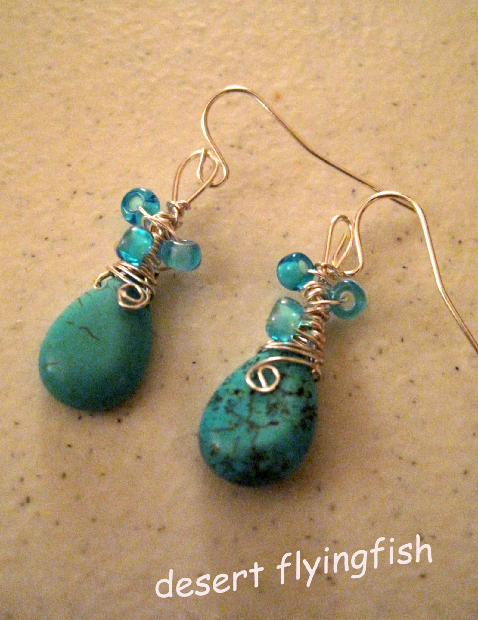 Turquoise Earrings-- Wire Wrapped Jewelry Handmade--december Birthstone ...