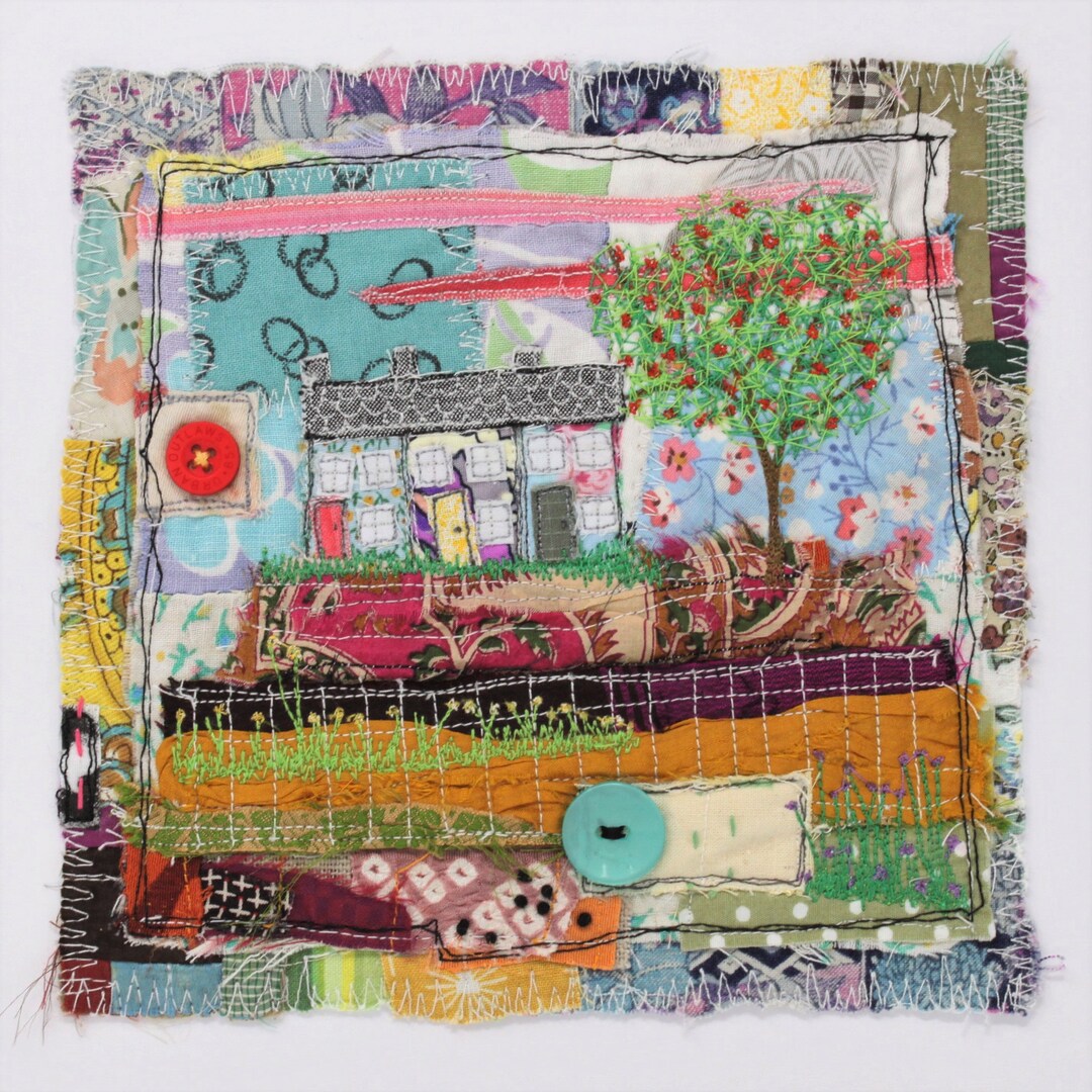 Textile Art Houses and Tree Textile Wall Art Housewarming Gift Textile ...