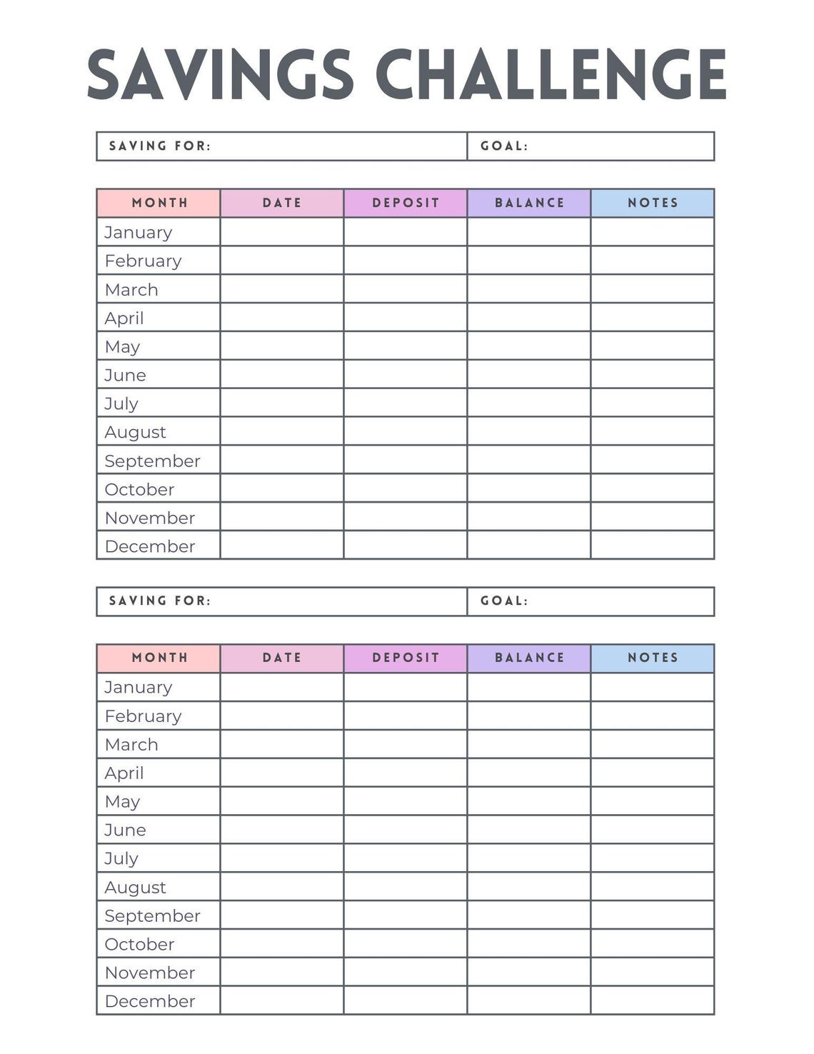 Savings Challenge Tracker Printable | Budget Planner | Money Saving ...