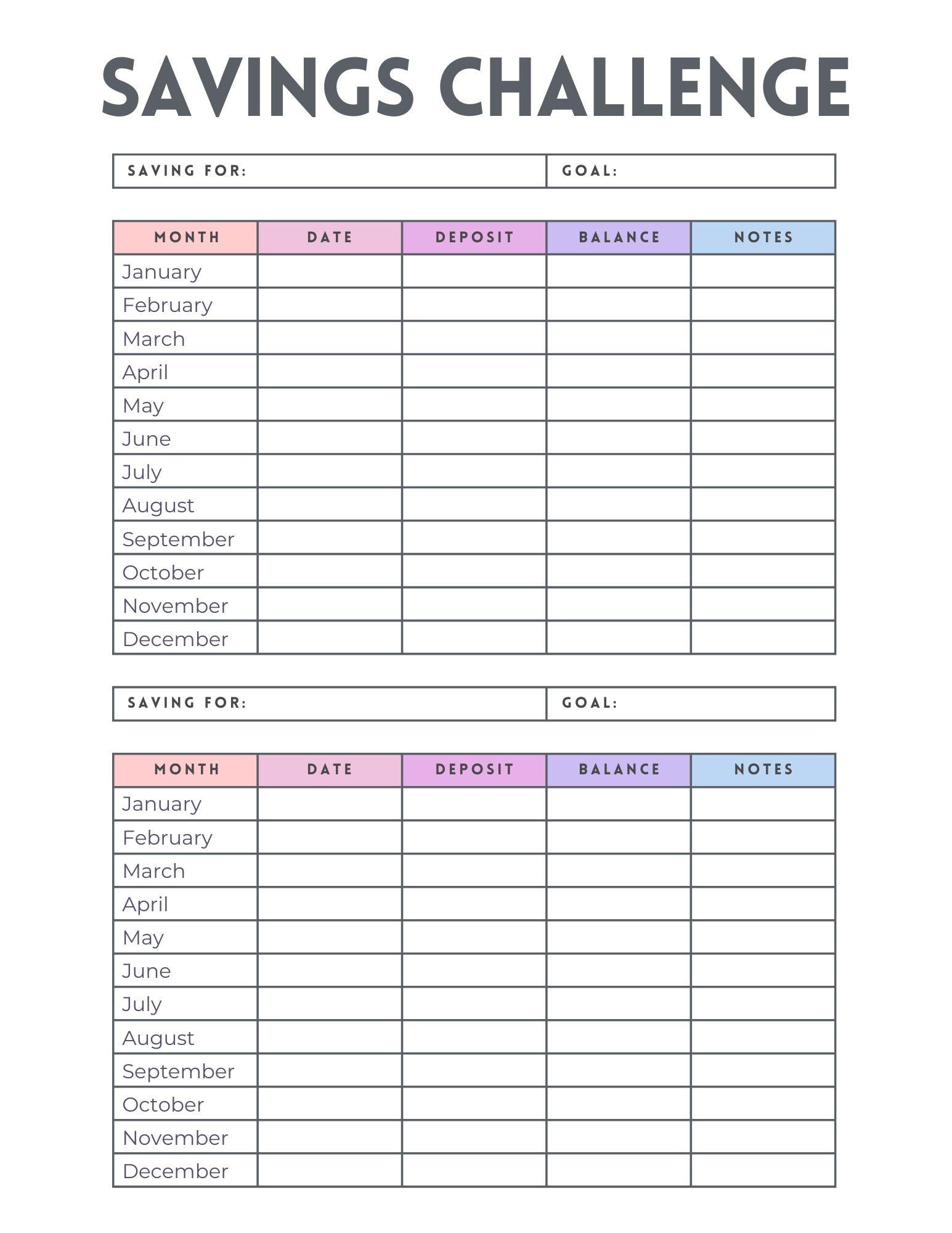 Savings Challenge Tracker Printable | Budget Planner | Money Saving ...