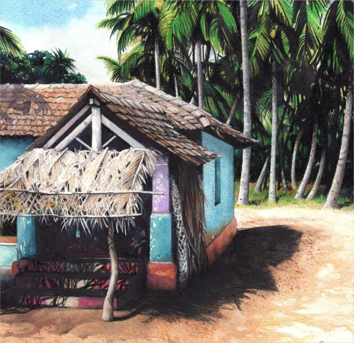 Goa Landscape | Original Watercolour | House on the Sal River | 19" X ...
